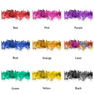 Makati Skyline in Watercolor on White, 8 Monochrome Colors, and Full ...