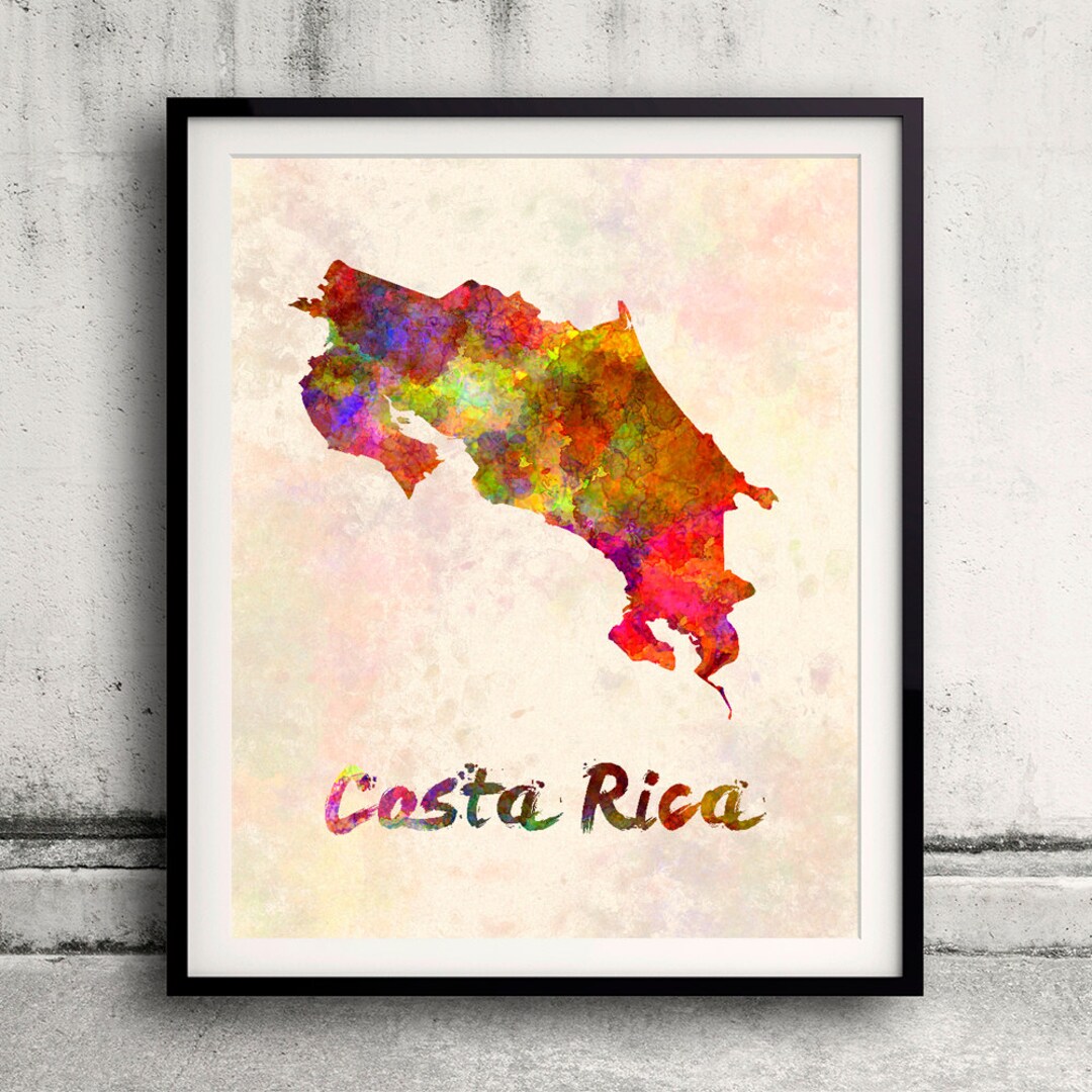 Costa Rica - Map in Watercolor - Fine Art Print Glicee Poster Decor ...
