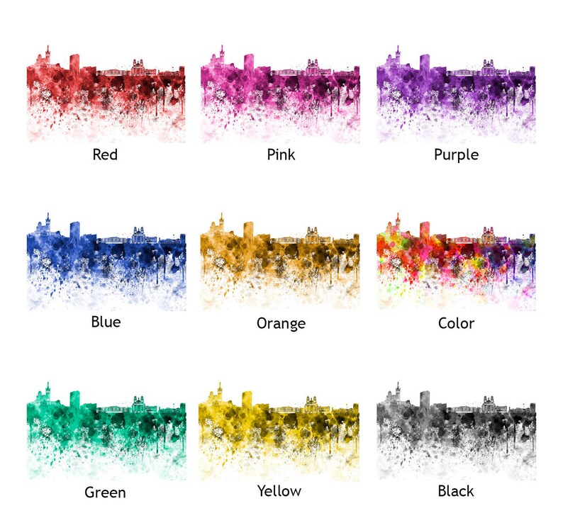 Marseilles Skyline in Watercolor on White, 8 Monochrome Colors, and ...
