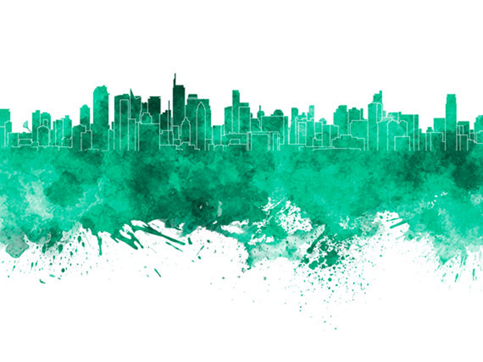 Makati Skyline in Watercolor on White, 8 Monochrome Colors, and Full ...