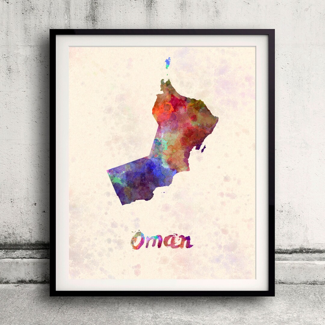 Oman - Map in Watercolor - Fine Art Print Glicee Poster Decor Home Gift ...