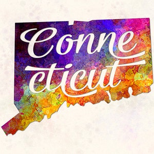 Connecticut - Map in Watercolor - Fine Art Print Glicee Poster Decor ...