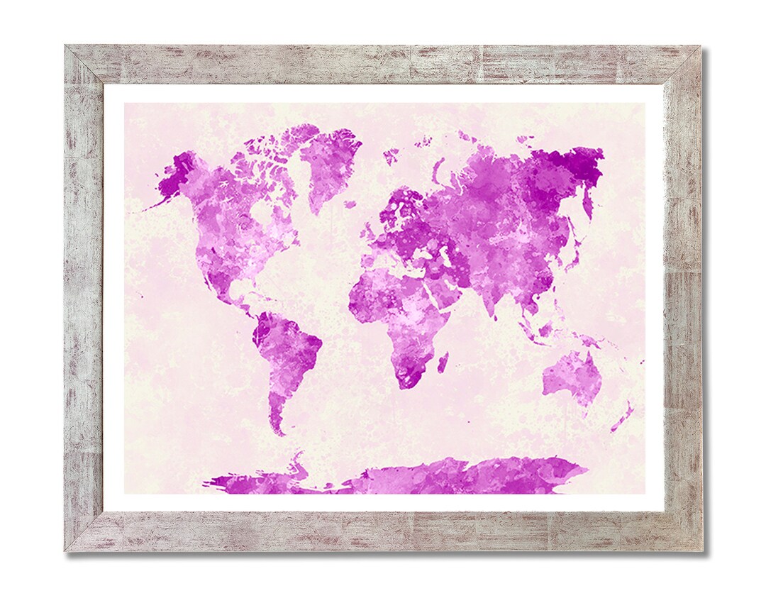 World Map in Watercolor Painting Abstract Splatters - 8x10 In. to 12x16 ...