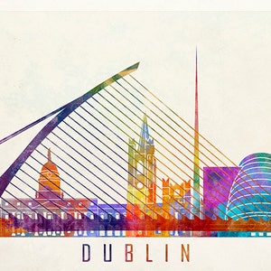Dublin Landmarks Watercolor Poster - Fine Art Print Landmarks Skyline ...
