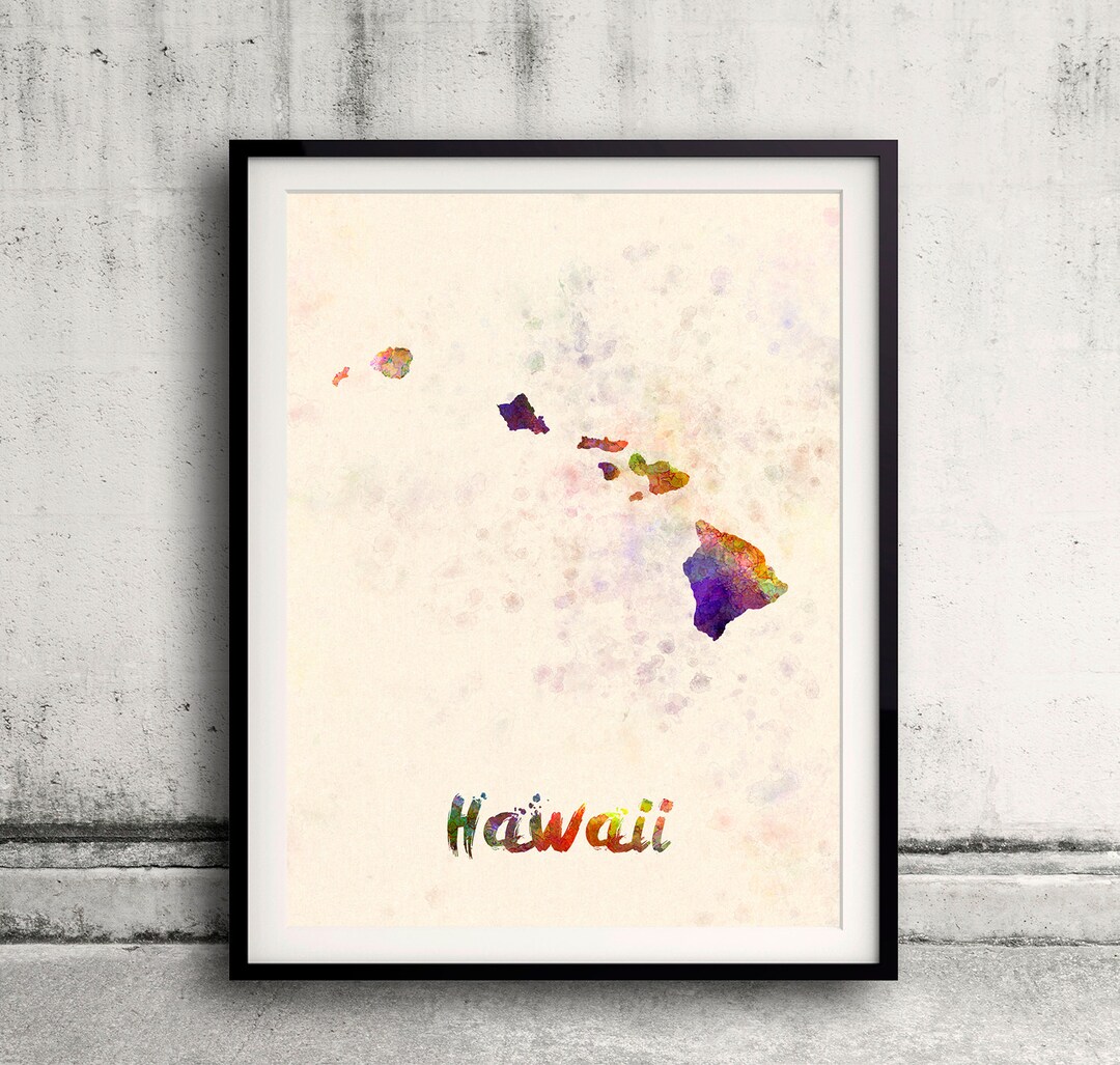 Hawaii US State in Watercolor Background 8x10 In. to 12x16 In. Poster ...