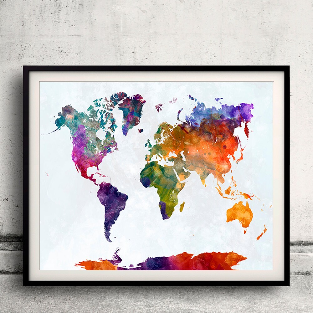 World map in watercolor 26 Fine Art Print Glicee Poster | Etsy