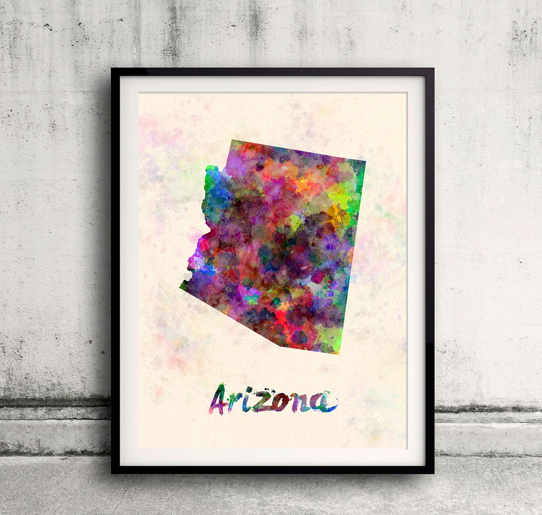 Arizona US State in Watercolor Background 8x10 In. to 12x16 In. Poster ...