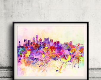 New York Skyline in Watercolor Background Poster Digital | Etsy