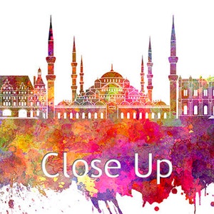 Istanbul Skyline in Watercolor Over White Background With Name of City ...