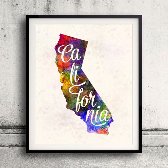 California Map in Watercolor Fine Art Print Glicee Poster | Etsy