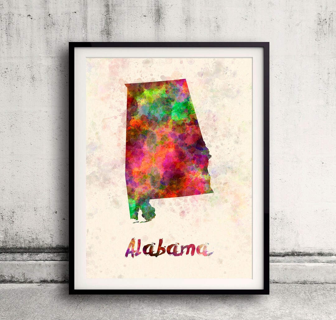 Alabama US State in Watercolor Background 8x10 In. to 12x16 In. Poster ...