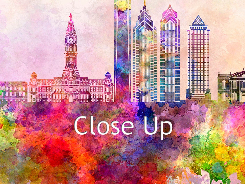 Philadelphia Skyline in Watercolor Background Poster Digital | Etsy