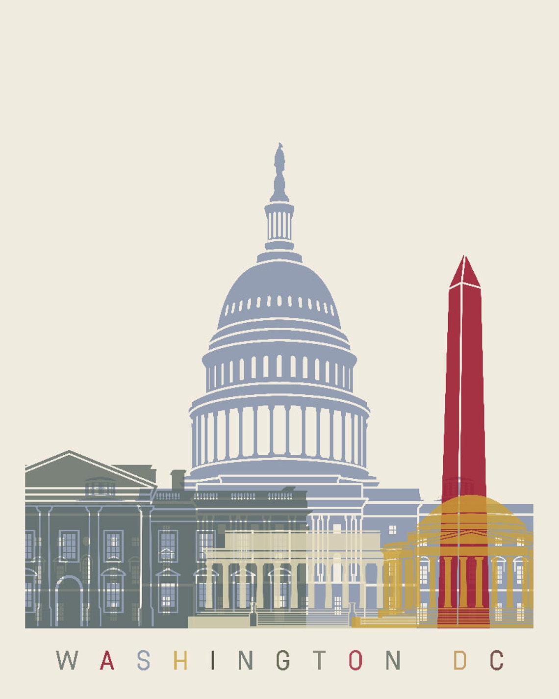 Washington DC Skyline Poster 8x10 In. to 12x16 In. Fine Art - Etsy