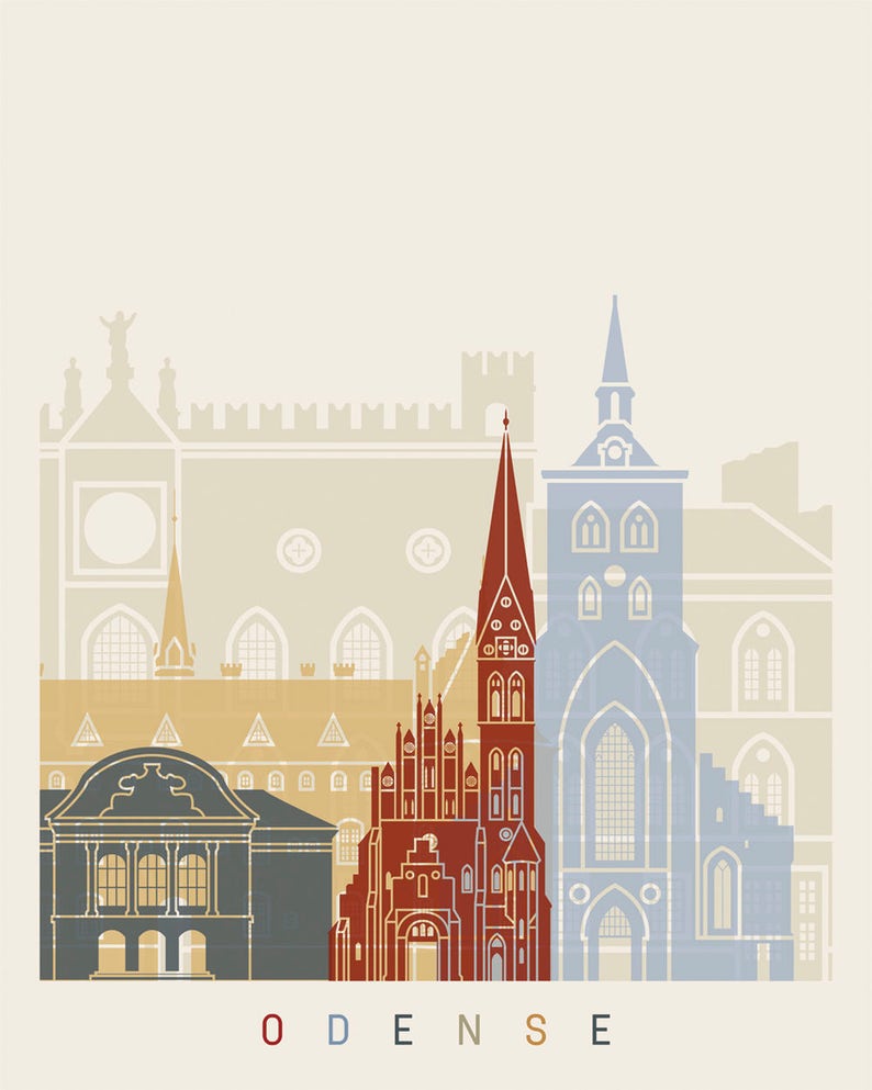 Odense Skyline Poster - Fine Art Print Landmarks Skyline Poster Gift ...