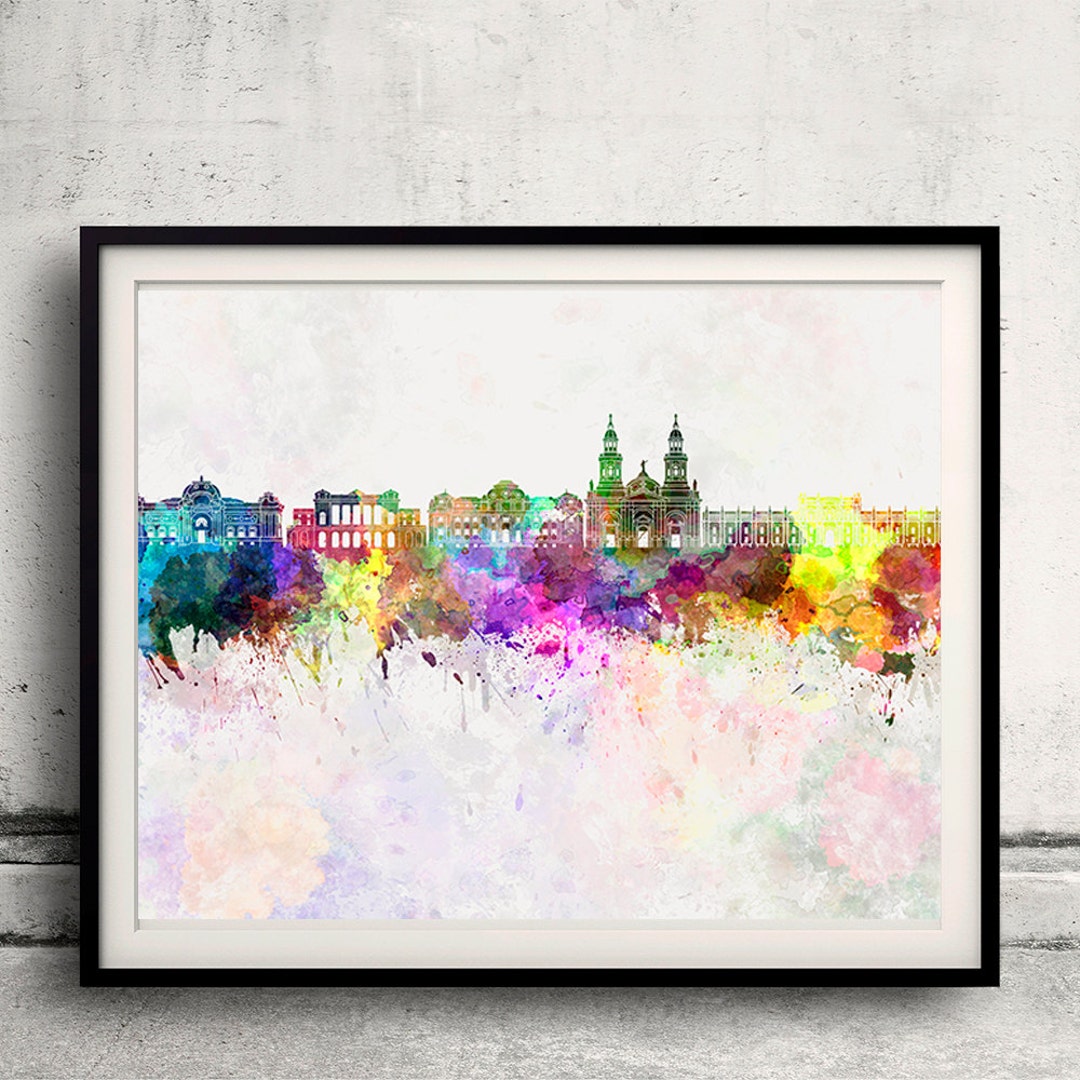 Santiago De Chile Skyline in Watercolor Background - Poster Digital ...