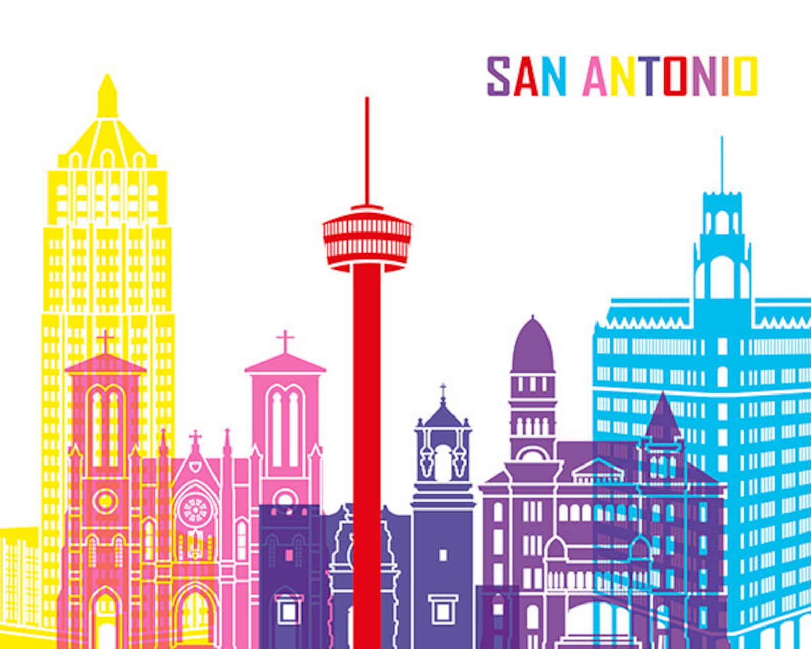 San Antonio Pop Art Skyline - Fine Art Print Glicee Poster Gift ...