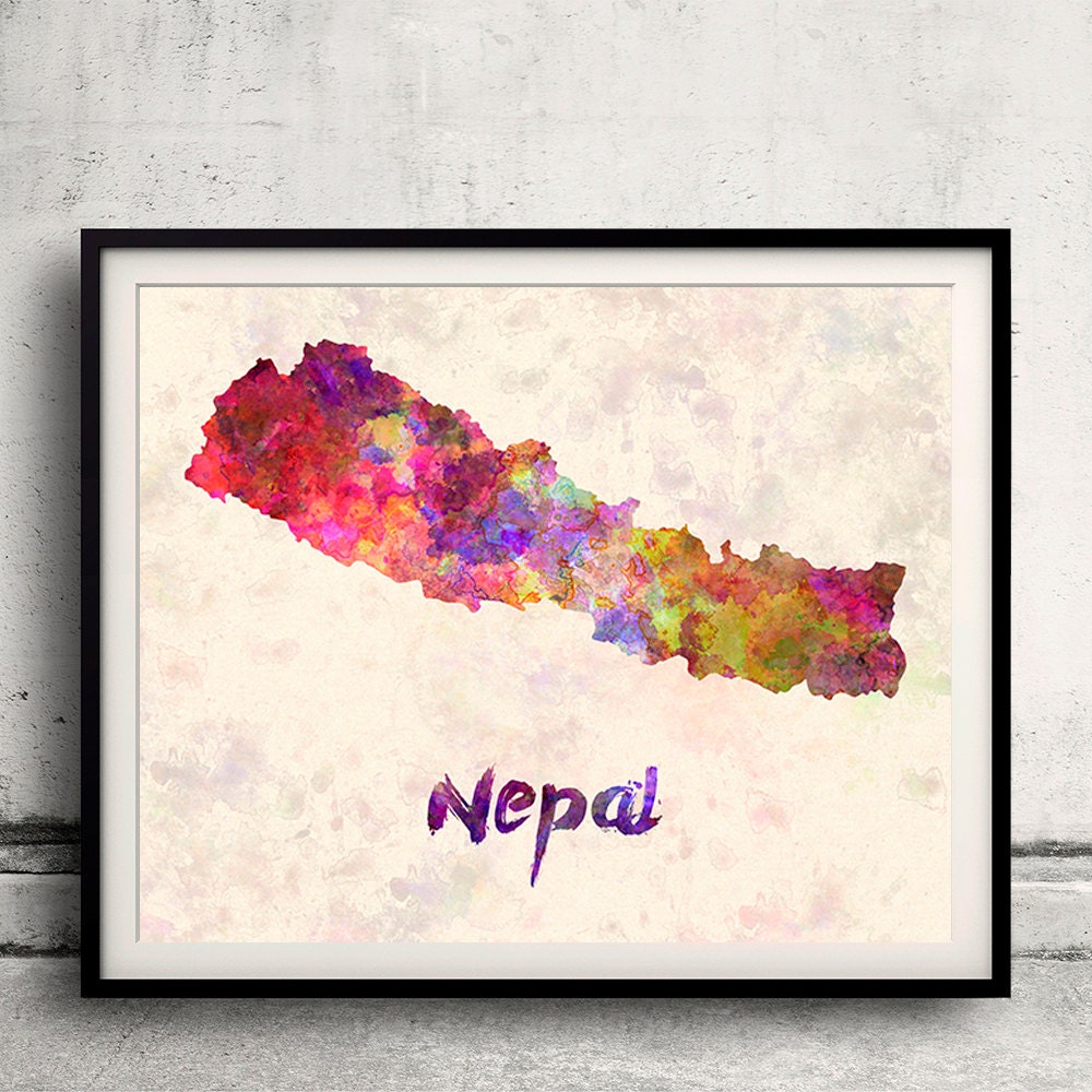 Nepal Map in watercolor Fine Art Print Glicee Poster Decor | Etsy