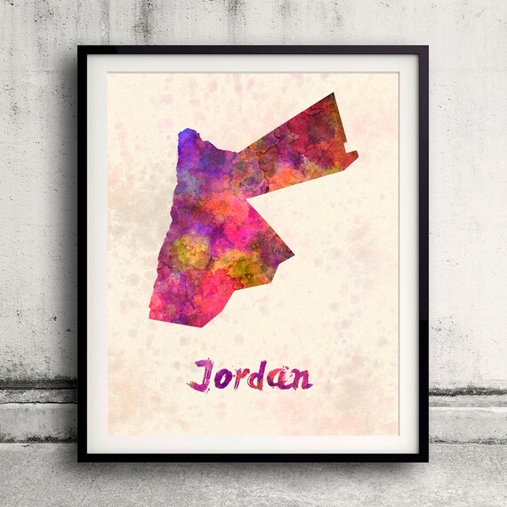 Jordan Map in Watercolor Fine Art Print Glicee Poster | Etsy