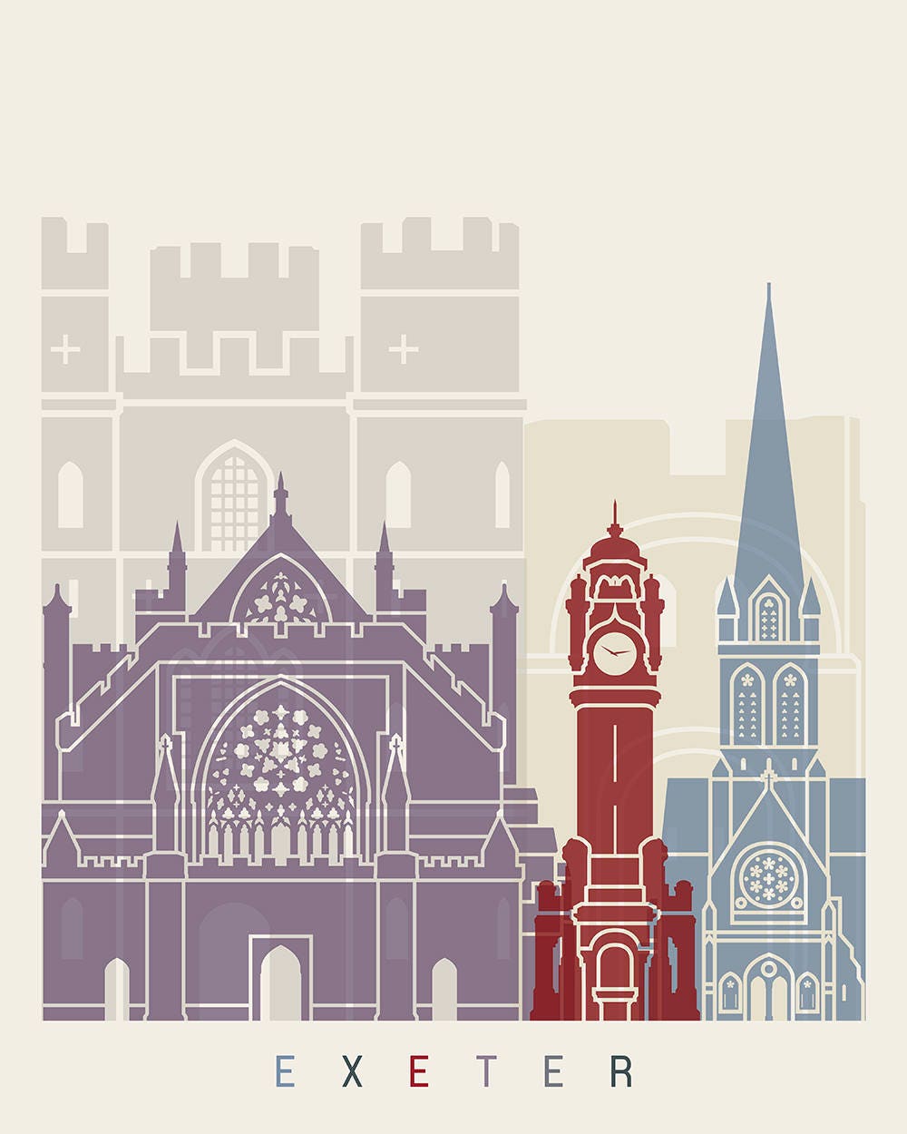 Exeter Skyline Poster - Fine Art Print Landmarks Skyline Poster Gift ...