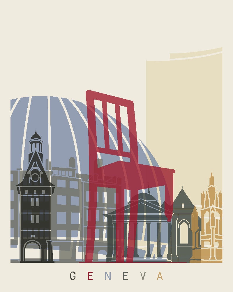 Geneva Skyline Poster Fine Art Print Landmarks Skyline | Etsy