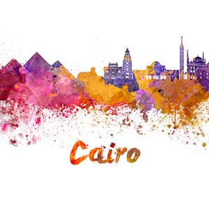 Cairo Skyline in Watercolor Over White Background With Name of City ...