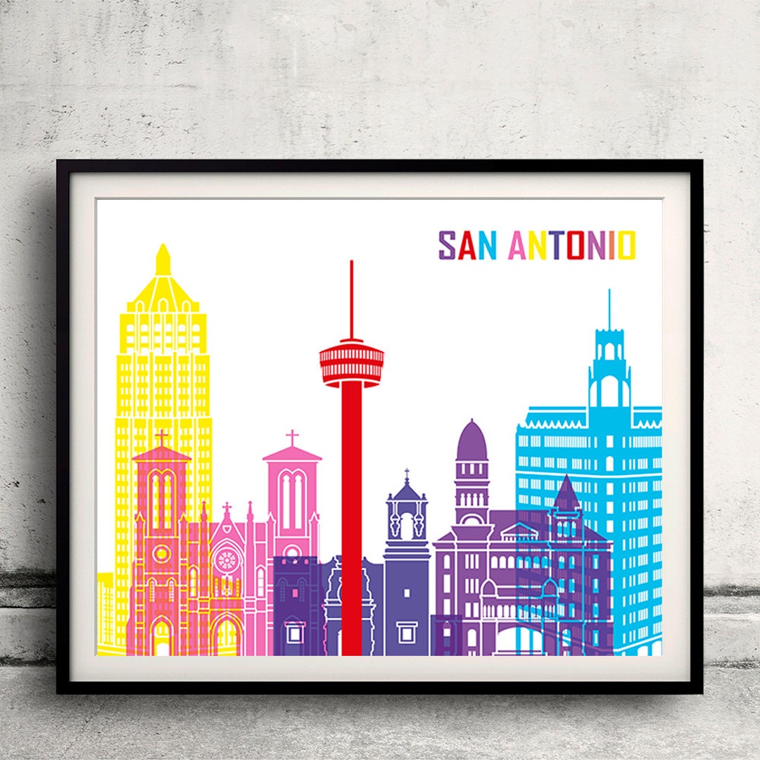 San Antonio Pop Art Skyline - Fine Art Print Glicee Poster Gift ...