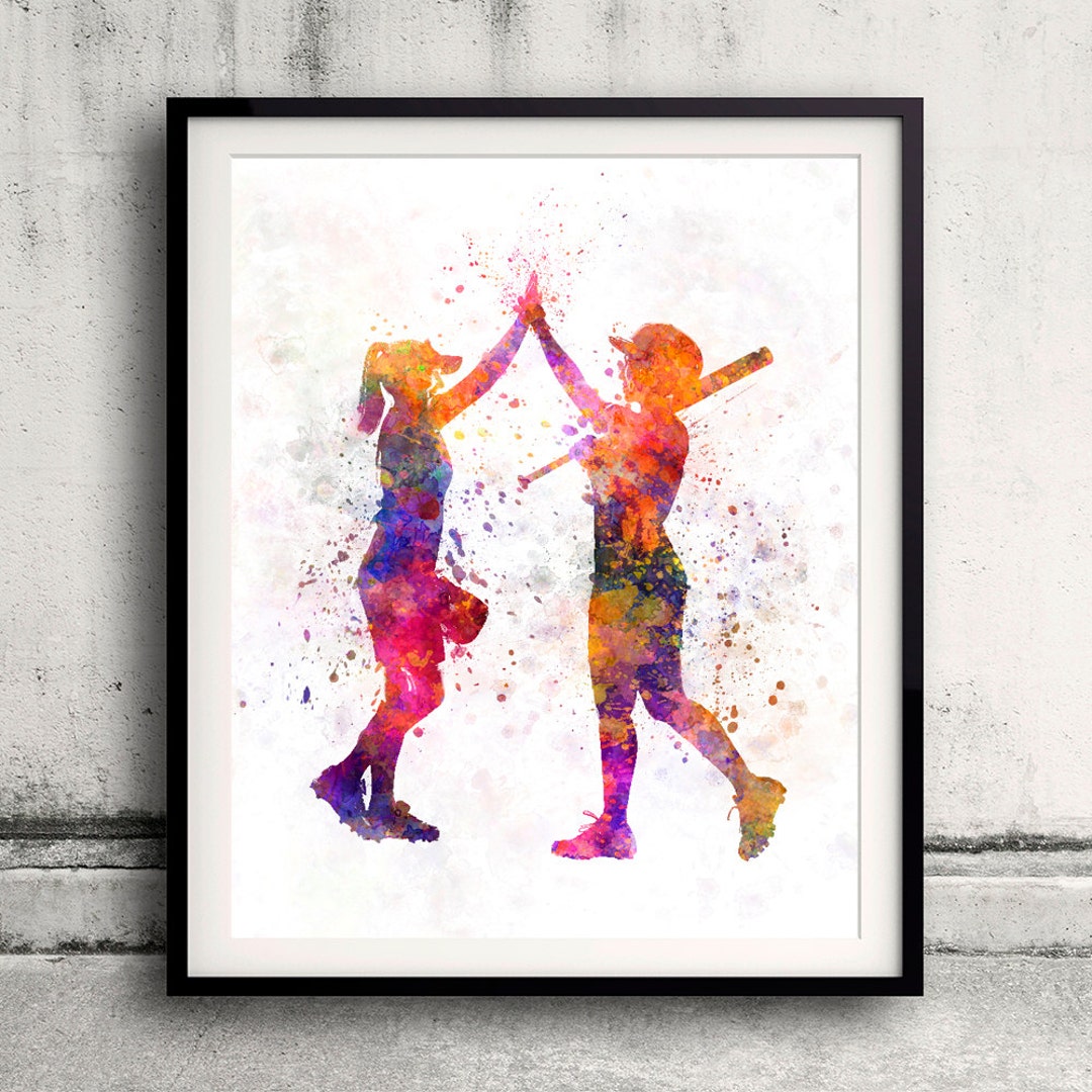 Women Playing Softball 01 - 8x10 In. to 12x16 In. Poster Watercolor ...