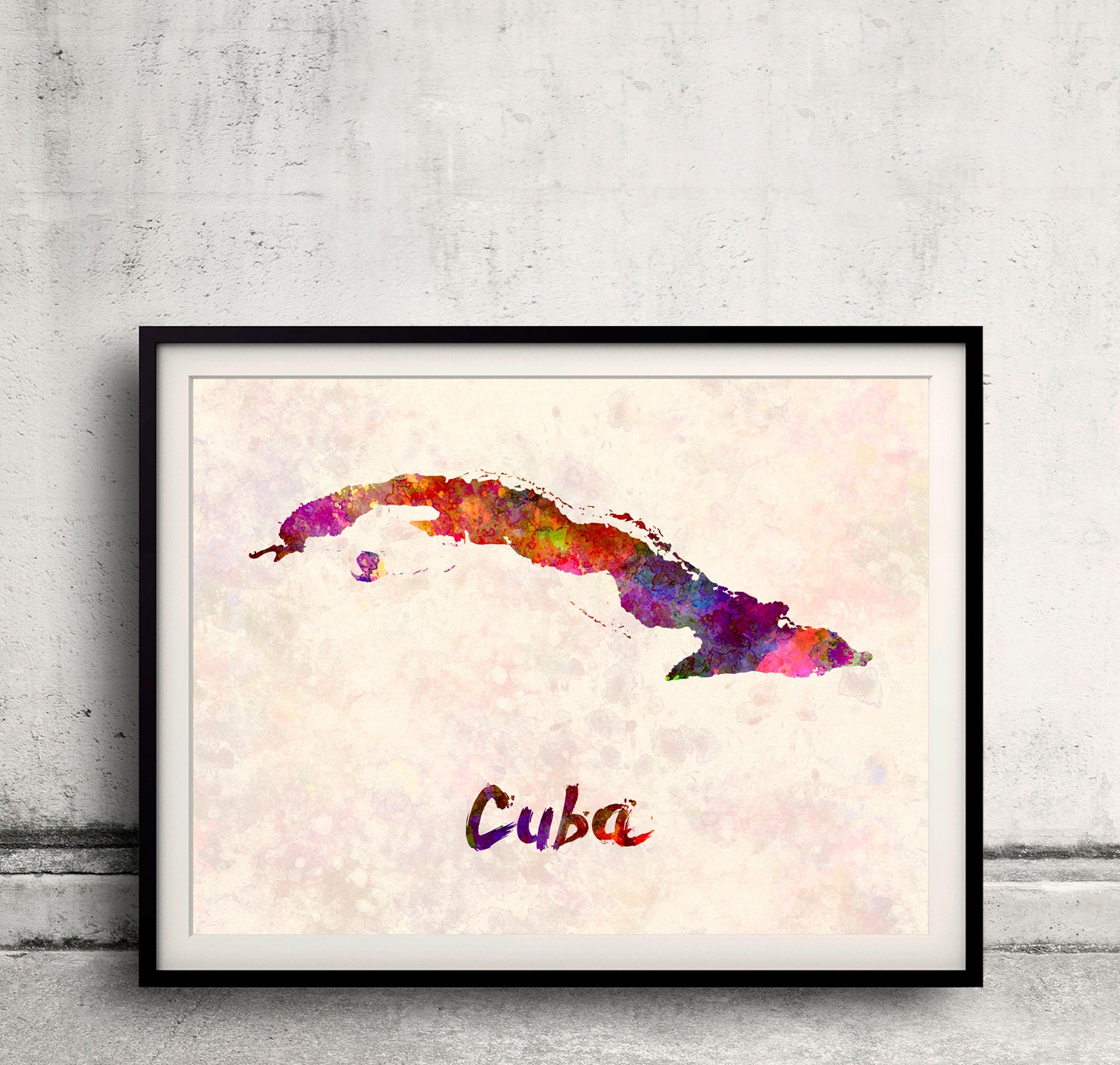 Cuba - Map in Watercolor - Fine Art Print Glicee Poster Decor Home Gift ...