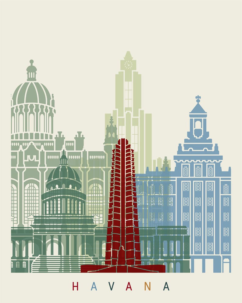 Havana skyline poster Fine Art Print Landmarks skyline | Etsy