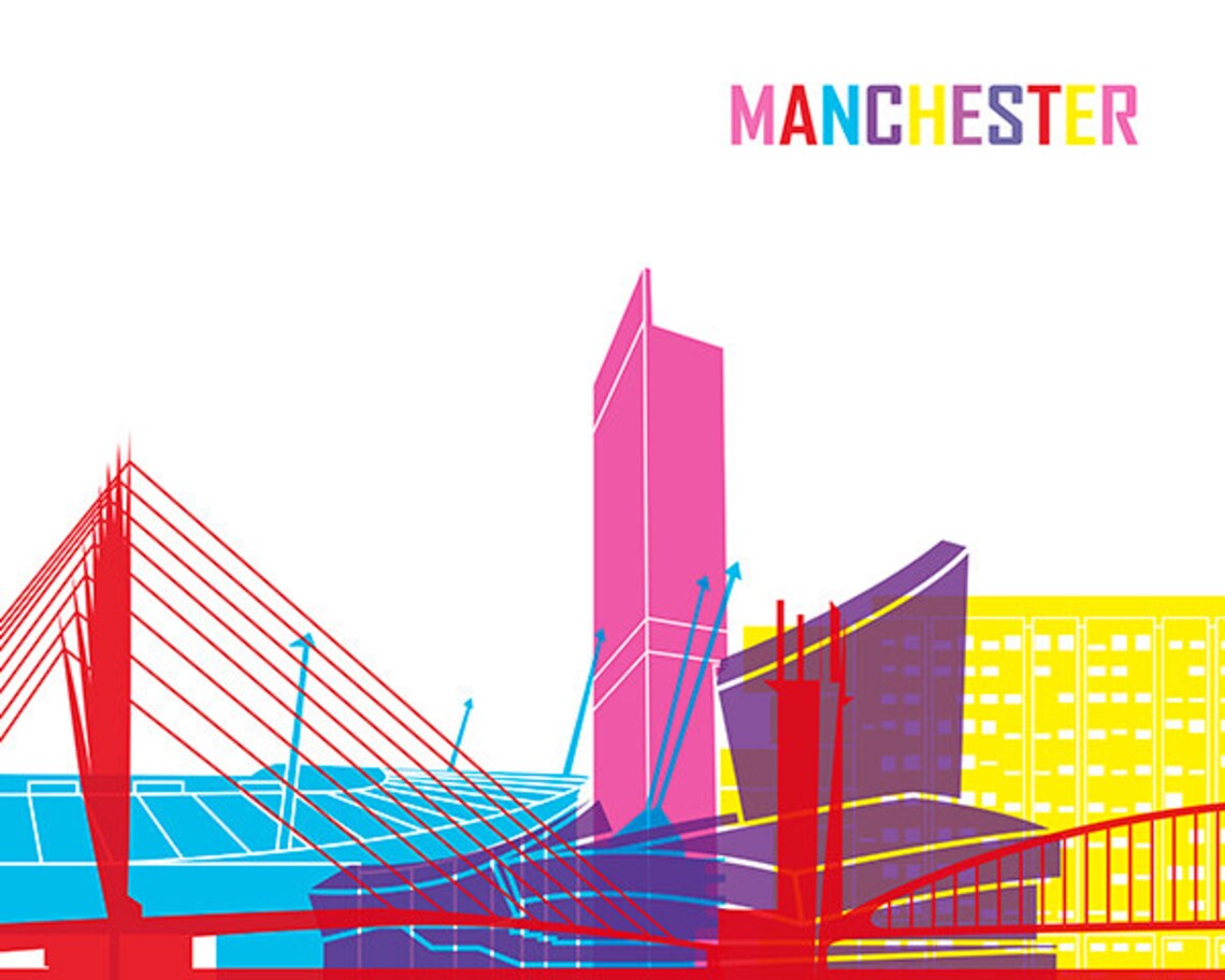 Manchester Pop Art Skyline 8x10 In. to 12x16 In. Fine Art - Etsy