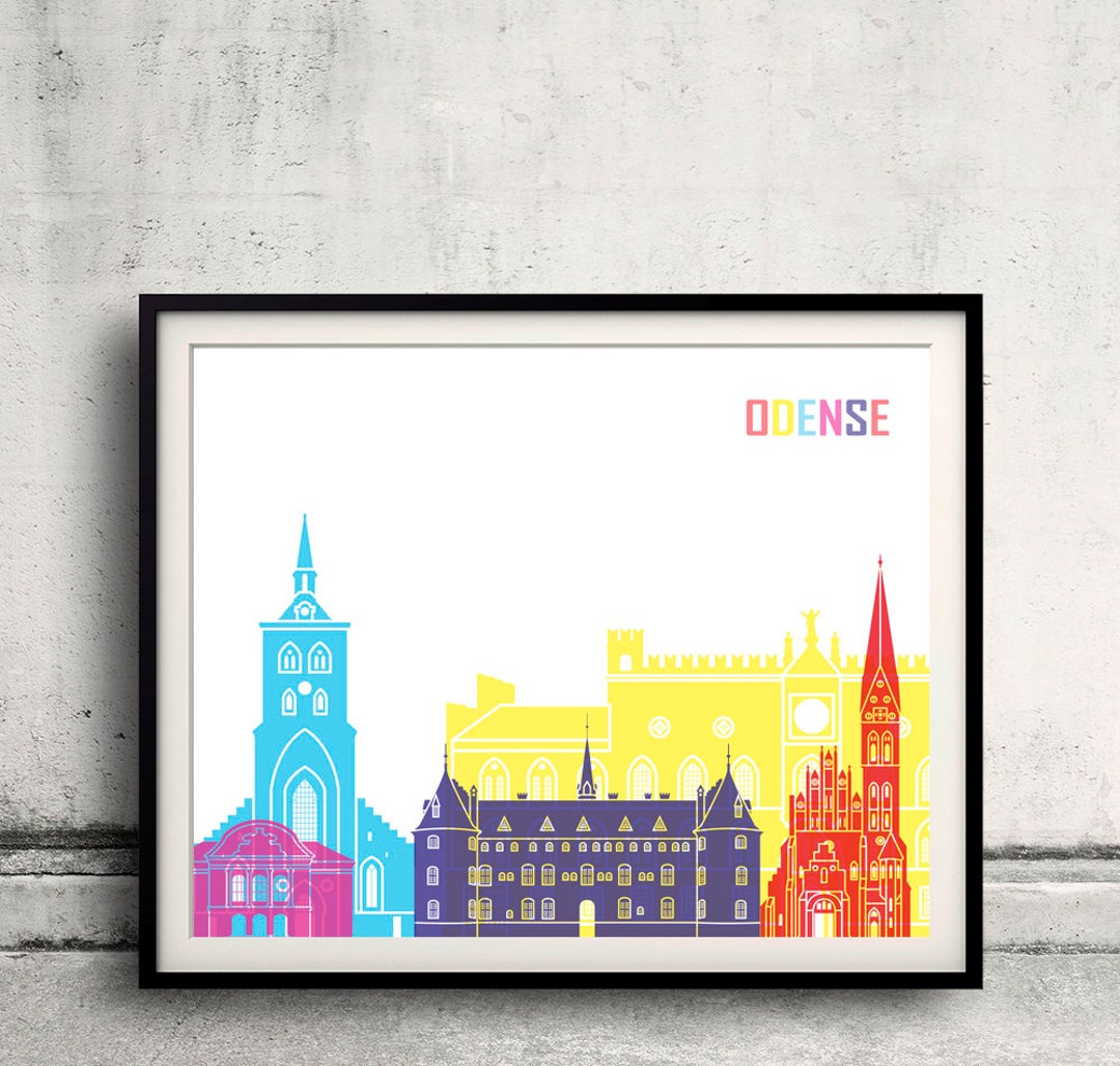 Odense skyline pop - Fine Art Print Glicee Poster Gift Illustration Pop ...