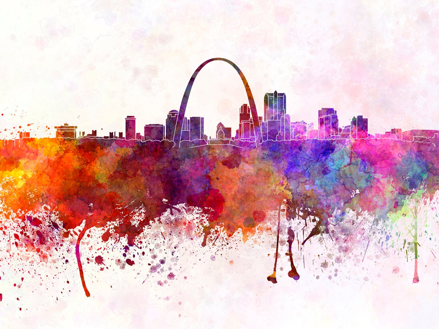 St Louis skyline in watercolor background 8x10 in. to 12x16 | Etsy