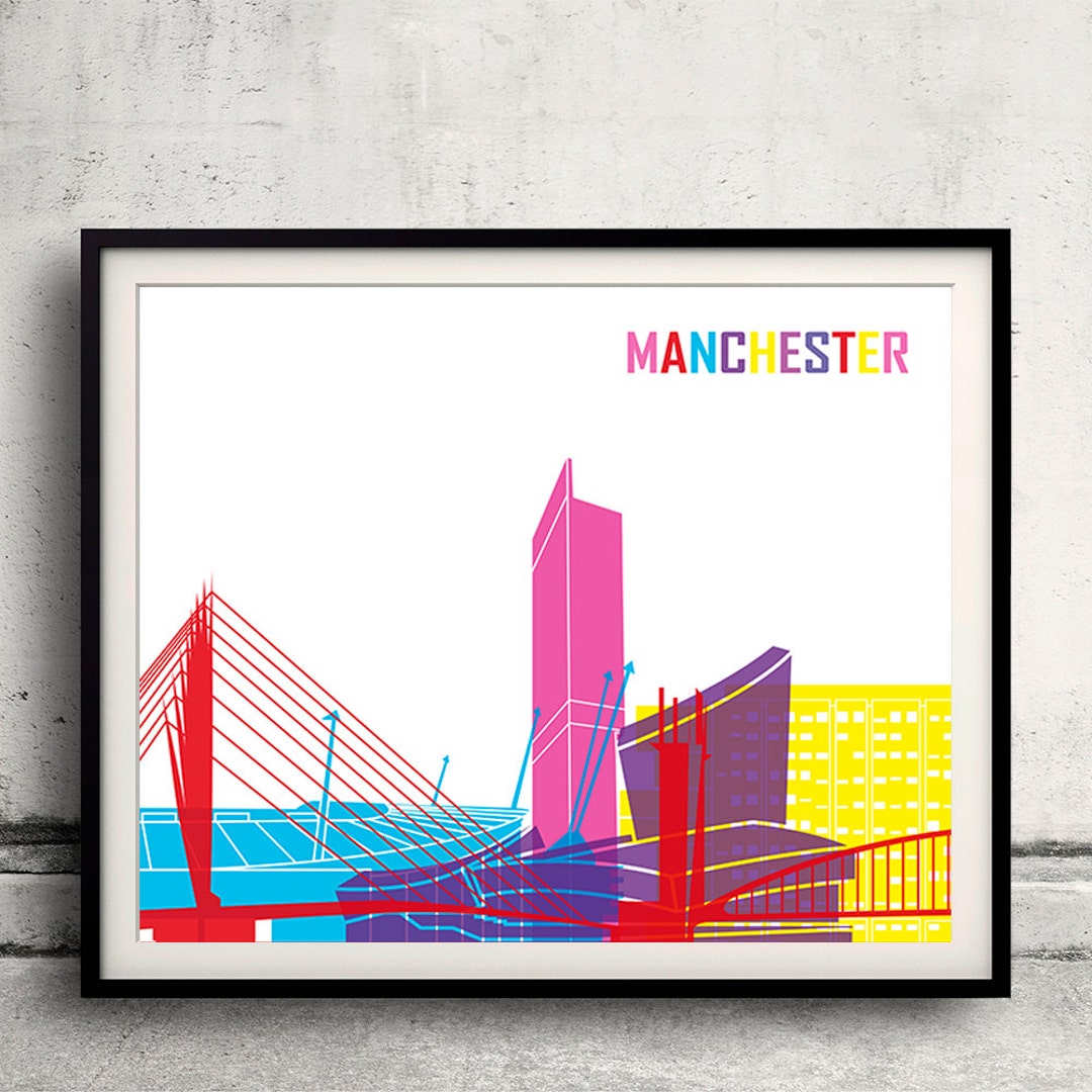 Manchester Pop Art Skyline 8x10 In. to 12x16 In. Fine Art Print Glicee ...