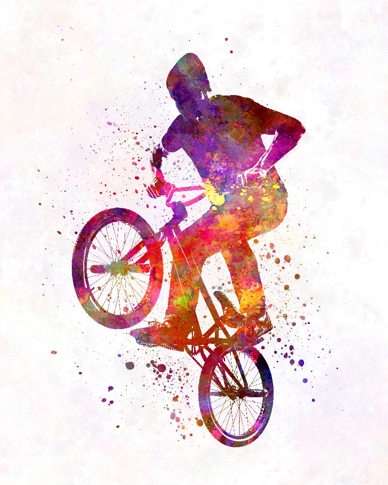 Man Bmx Acrobatic Figure in Watercolor Poster Watercolor | Etsy