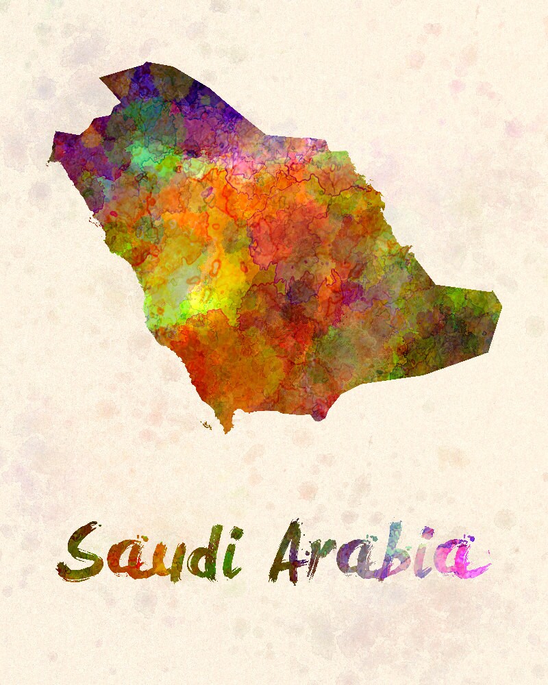 Saudi Arabia Map in Watercolor Fine Art Print Glicee | Etsy