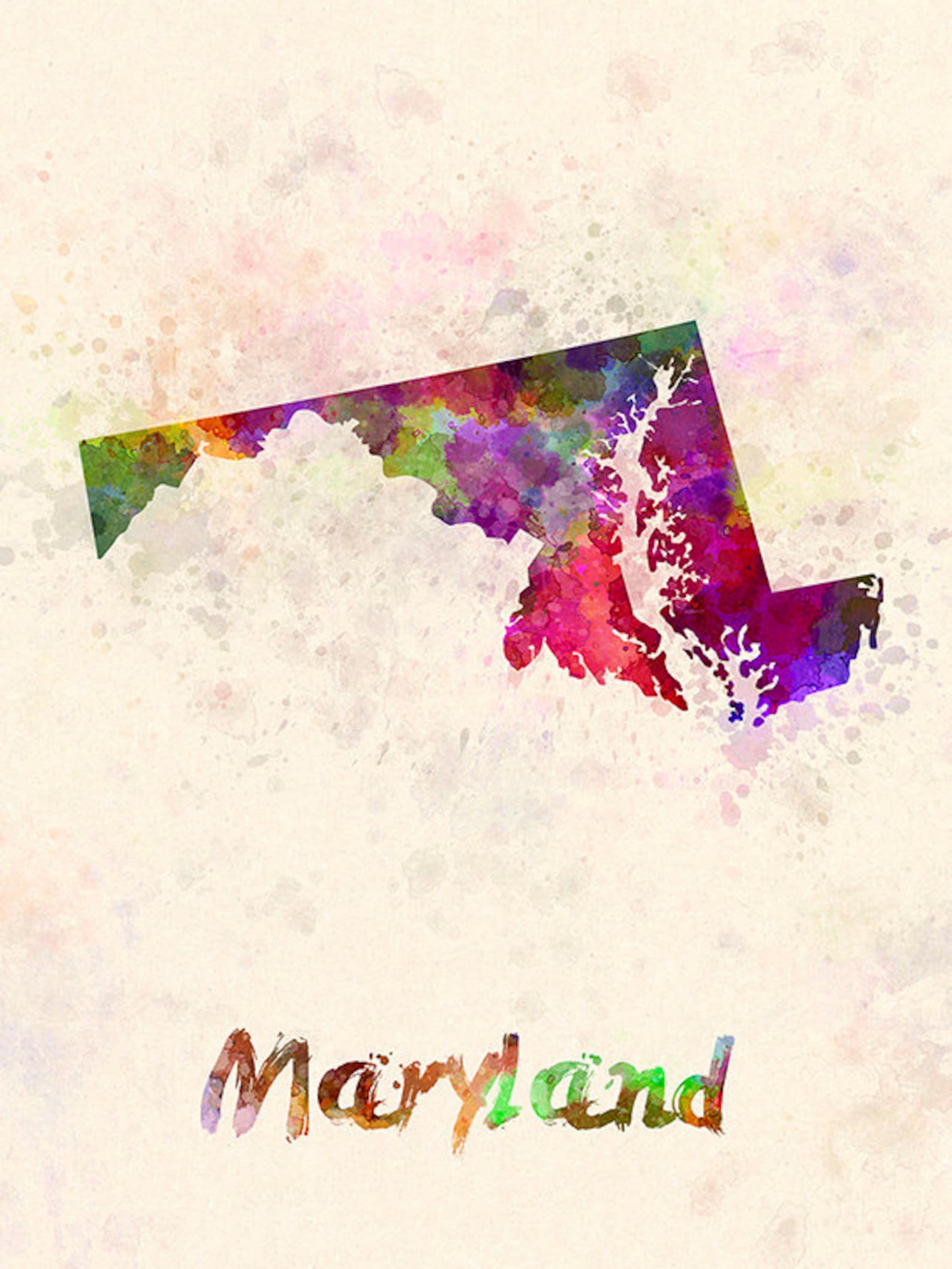 Maryland US State in Watercolor Background 8x10 In. to 12x16 In. Poster ...