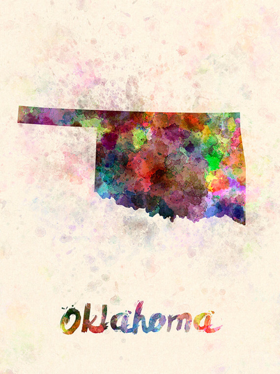 Oklahoma US State in watercolor background 8x10 in. to 12x16 | Etsy