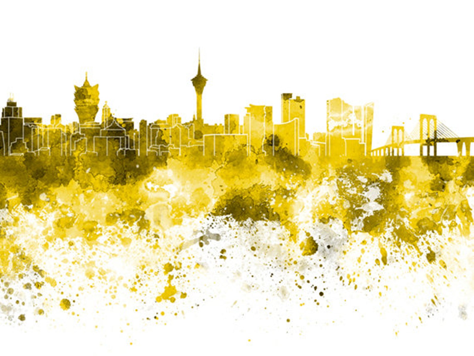 Macau Skyline in Watercolor on White, 8 Monochrome Colors, and Full ...