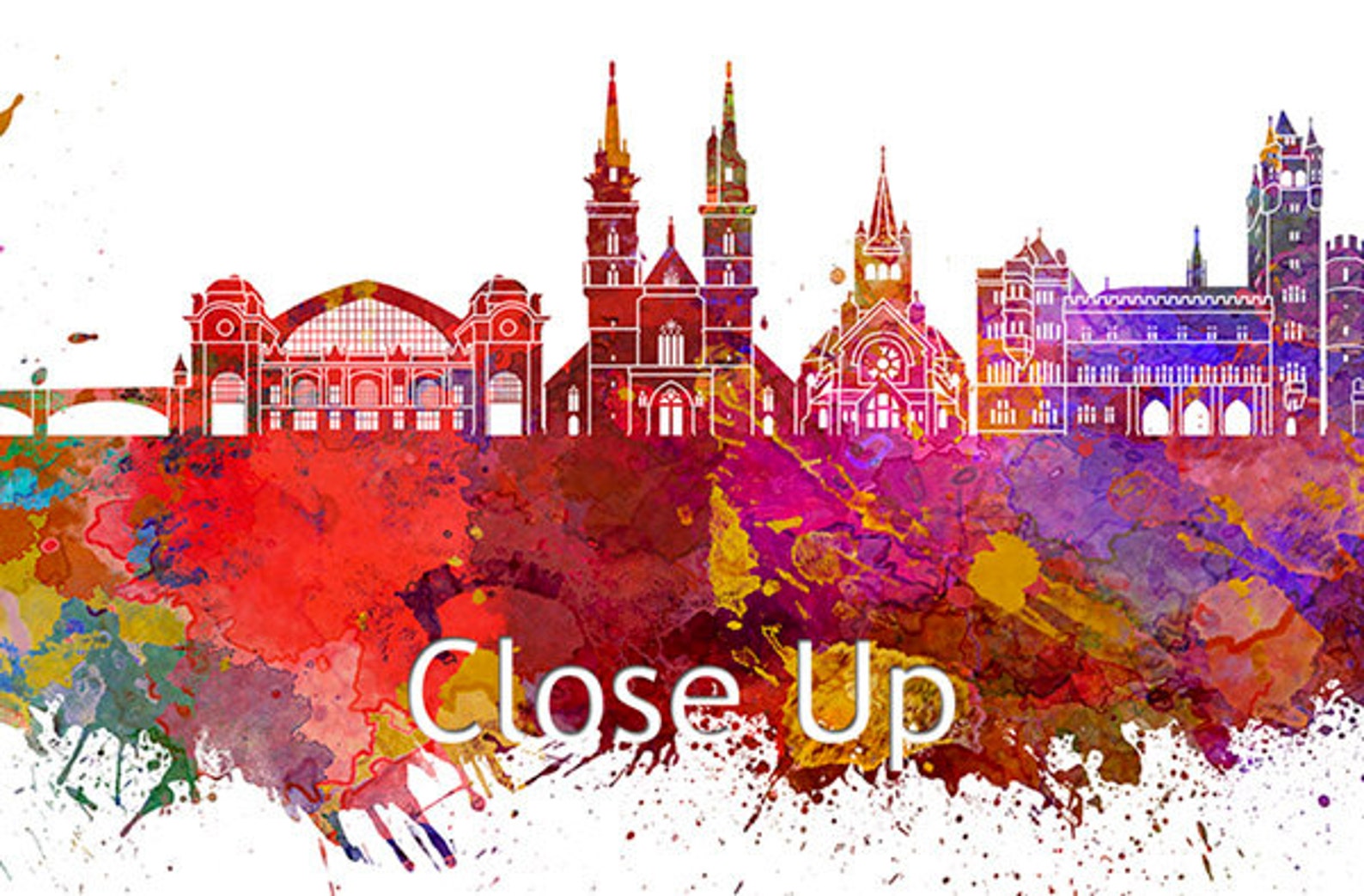 Basel Skyline in Watercolor Over White Background With Name of City ...
