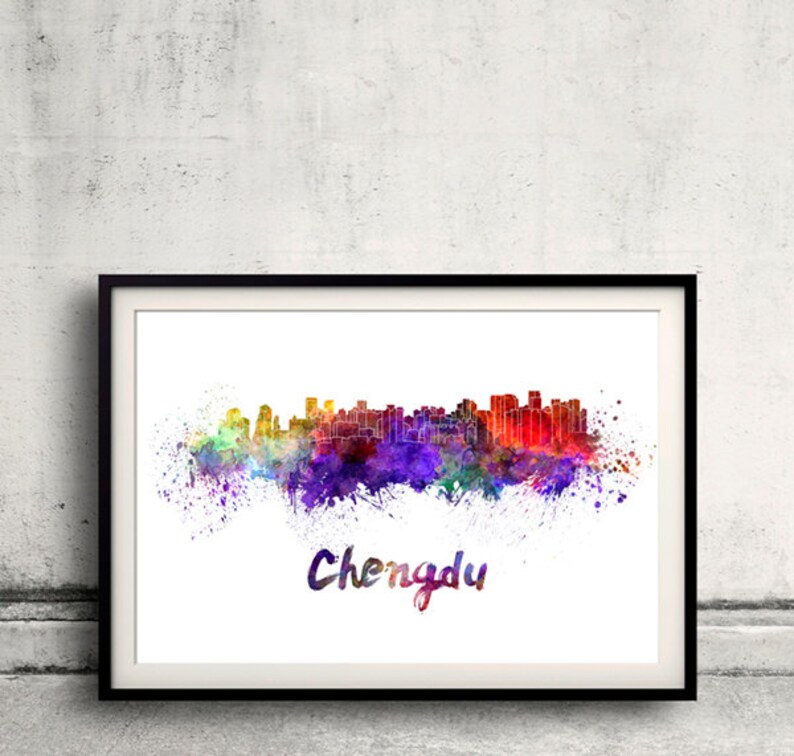 Chengdu Skyline in Watercolor Over White Background With Name of City ...