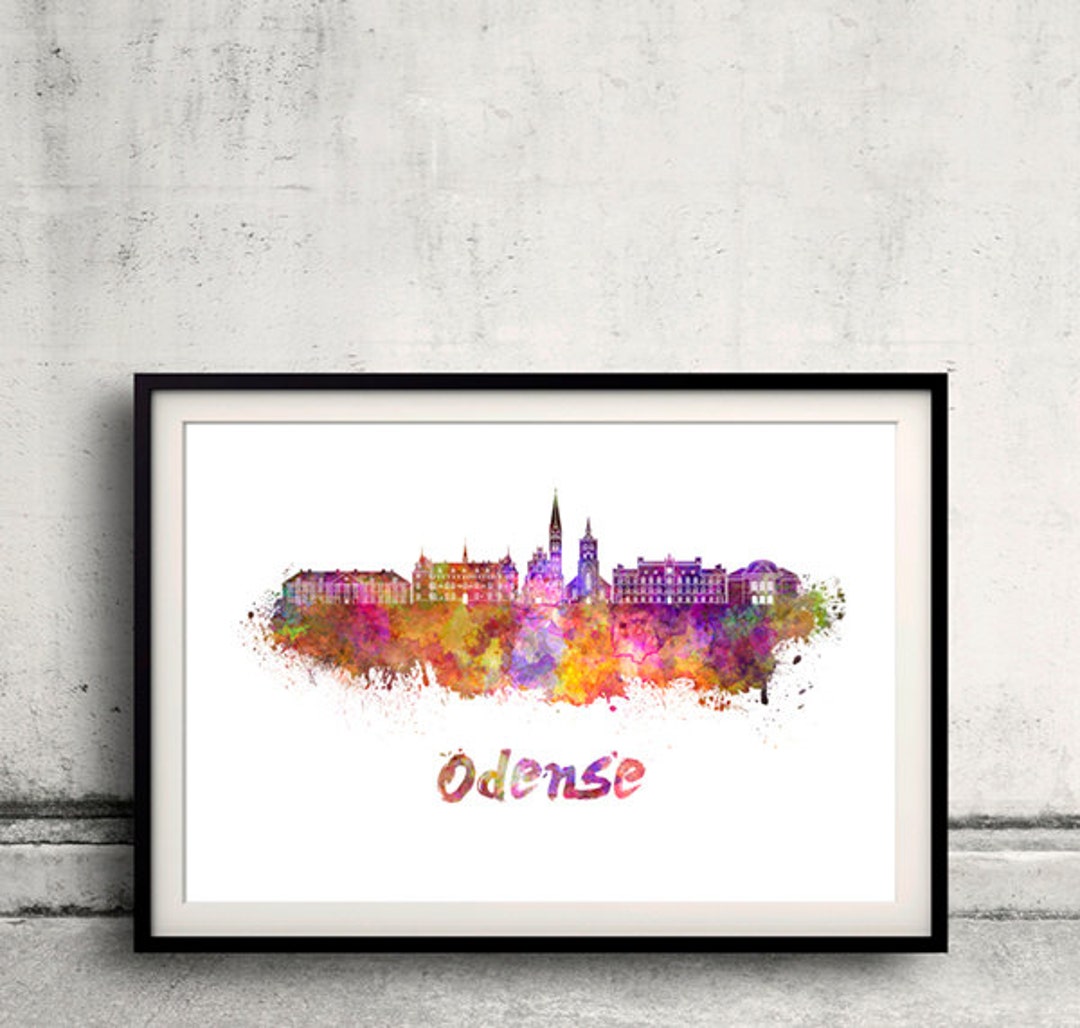 Odense Skyline in Watercolor Over White Background With Name of City ...