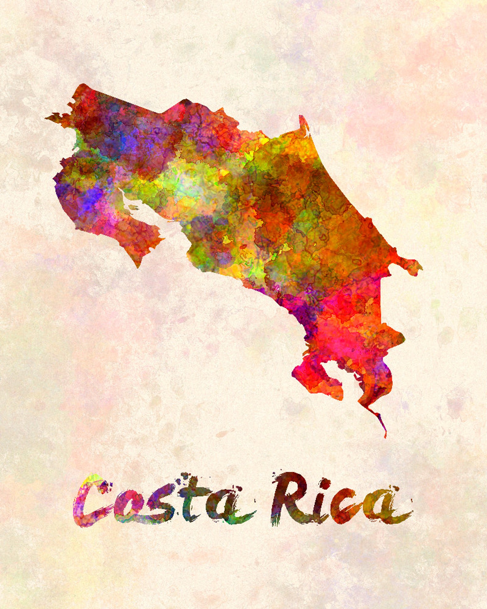 Costa Rica Map in Watercolor Fine Art Print Glicee Poster - Etsy