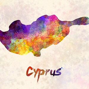 Cyprus - Map in Watercolor - Fine Art Print Glicee Poster Decor Home ...