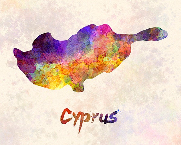 Cyprus Map in Watercolor Fine Art Print Glicee Poster - Etsy