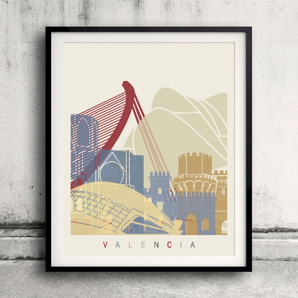 Valencia Skyline Poster - Fine Art Print Landmarks Skyline Poster Gift ...