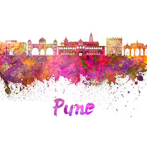 Pune Skyline in Watercolor Over White Background With Name of City 8x10 ...
