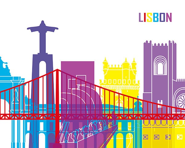 Lisbon pop art skyline 8x10 in. to 12x16 in. Fine Art Print | Etsy