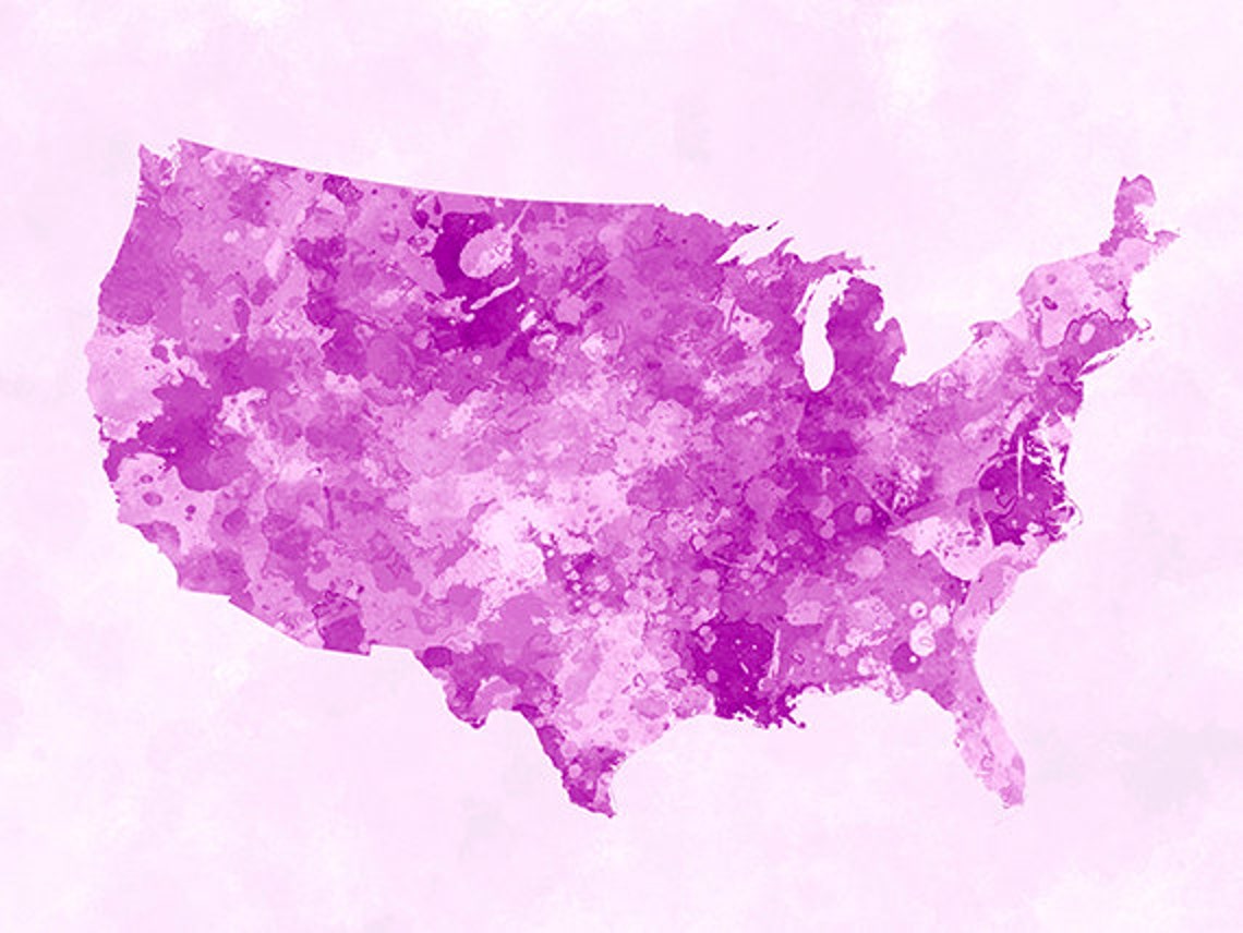 United States Map in Pink Watercolor Painting Abstract | Etsy