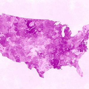 United States Map in Pink Watercolor Painting Abstract Splatters - Fine ...