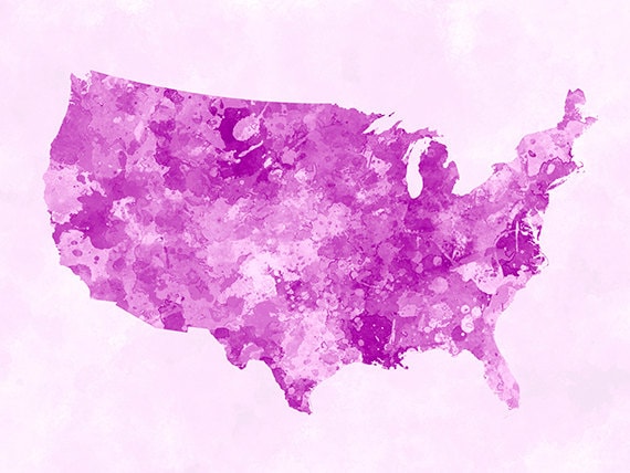 United States Map in Pink Watercolor Painting Abstract | Etsy